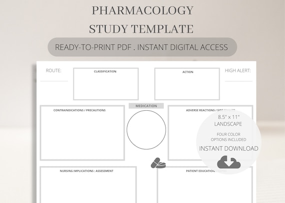 Pharmacology Study Template Medication Template Pharmacology - Etsy