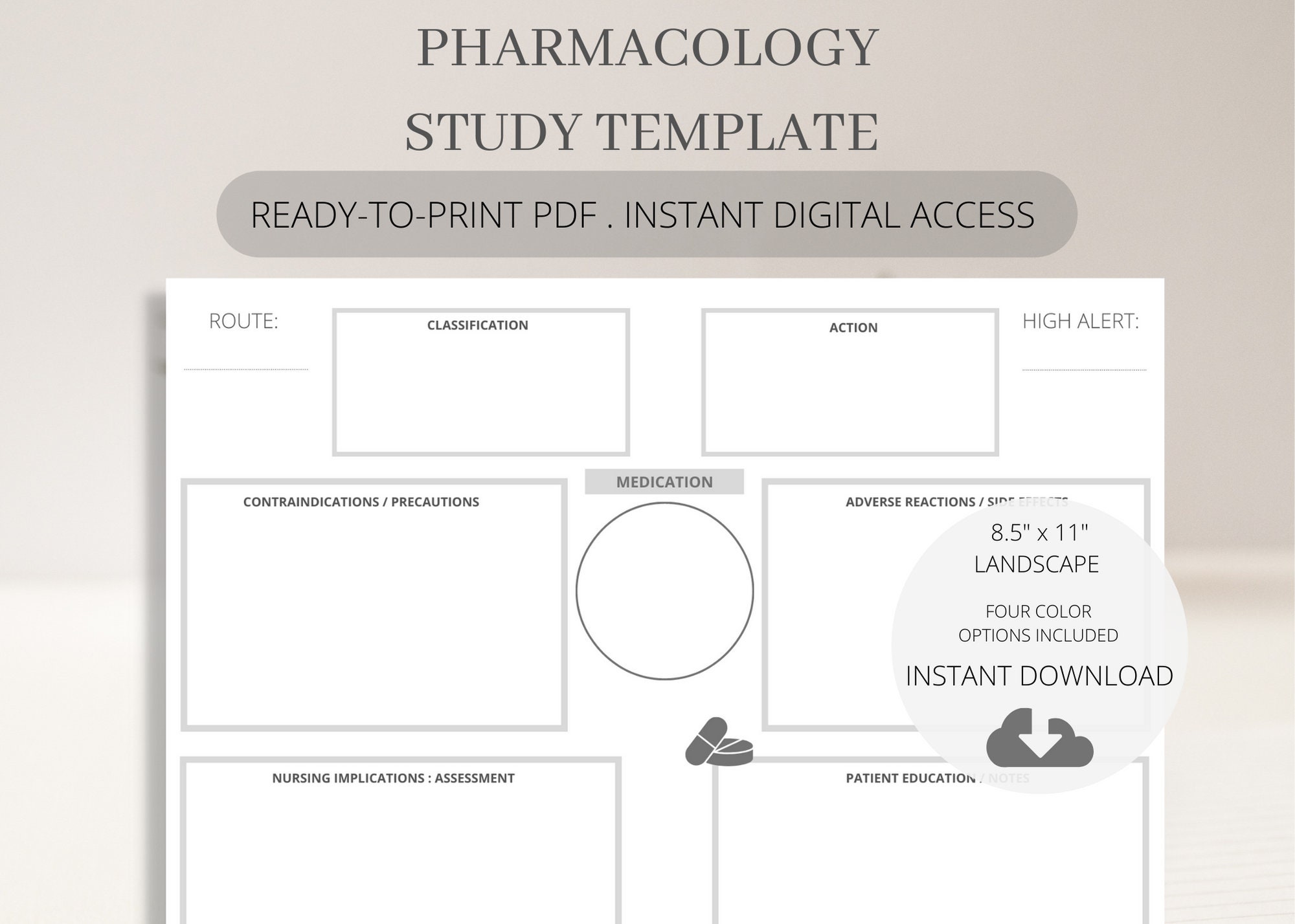 Pharmacology Study Template Medication Template Pharmacology Concept