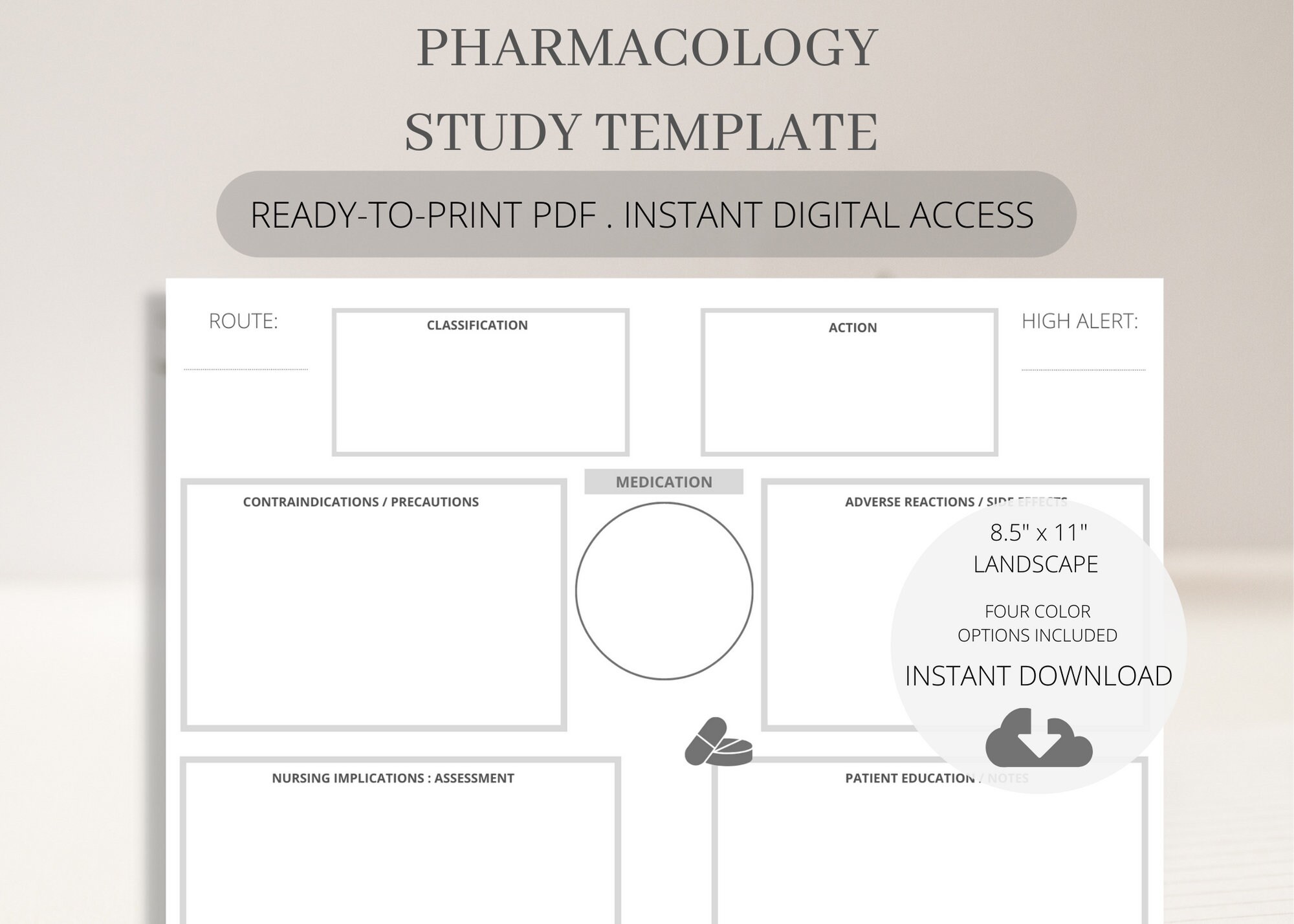 Pharmacology Study Template Medication Template Pharmacology Etsy