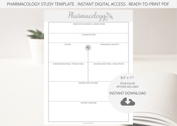 Pharmacology Study Template Nursing School Medication - Etsy