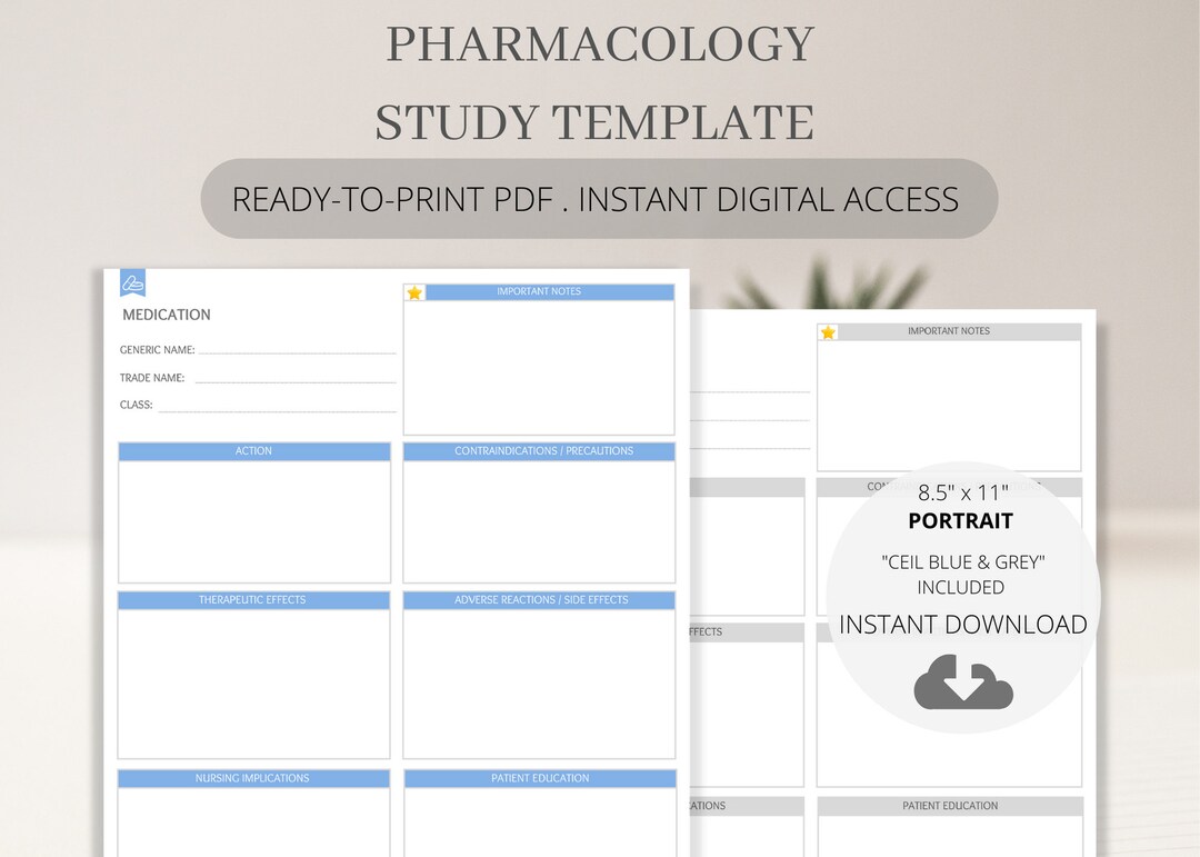 Pharmacology Study Template, Nursing School, Medication Template ...