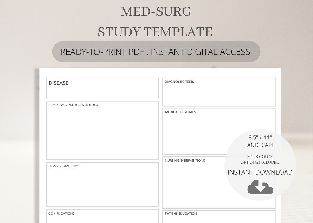 Med Surg Study Template, Pathophysiology Template, Medical Surgical ...