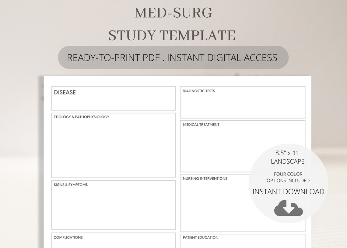 Med Surg Study Template, Pathophysiology Template, Medical Surgical Nursing, Disease Process ...