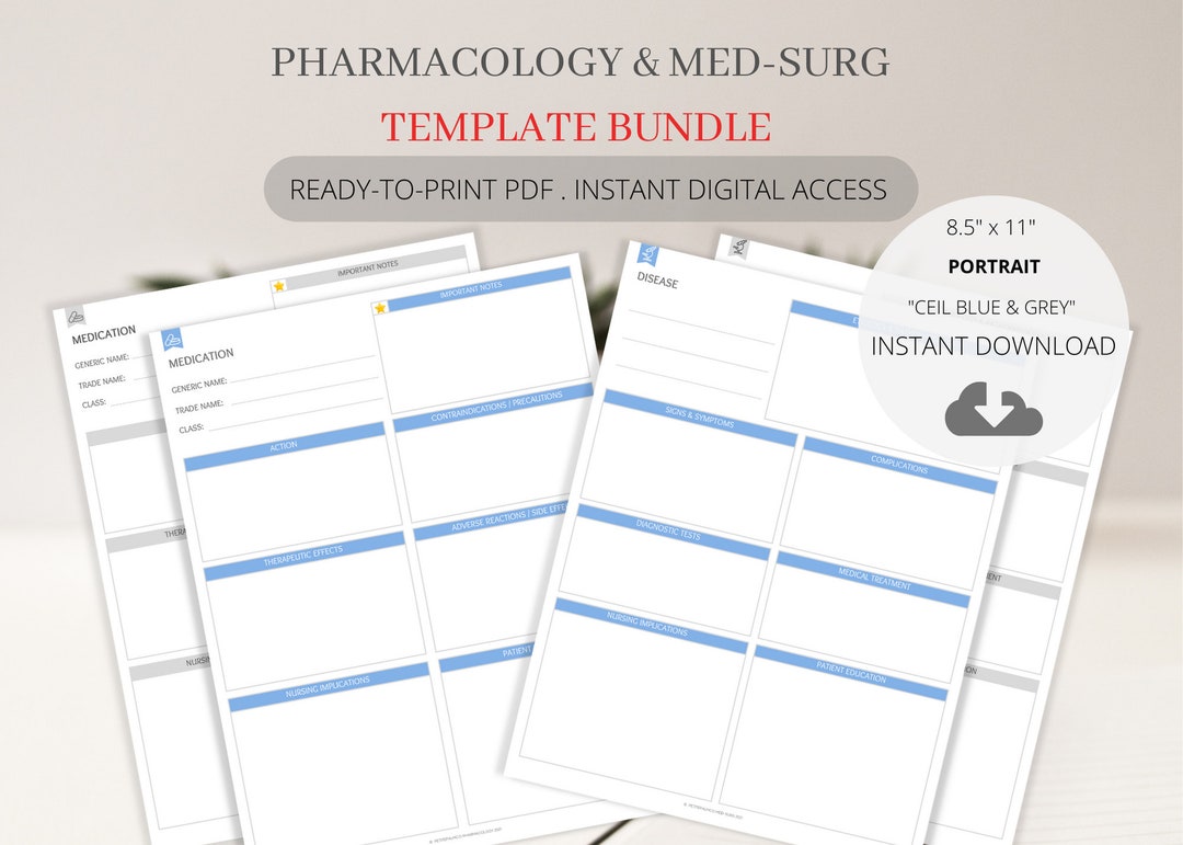 BUNDLE - Pharmacology Template | Med Surg Template, Nursing School ...