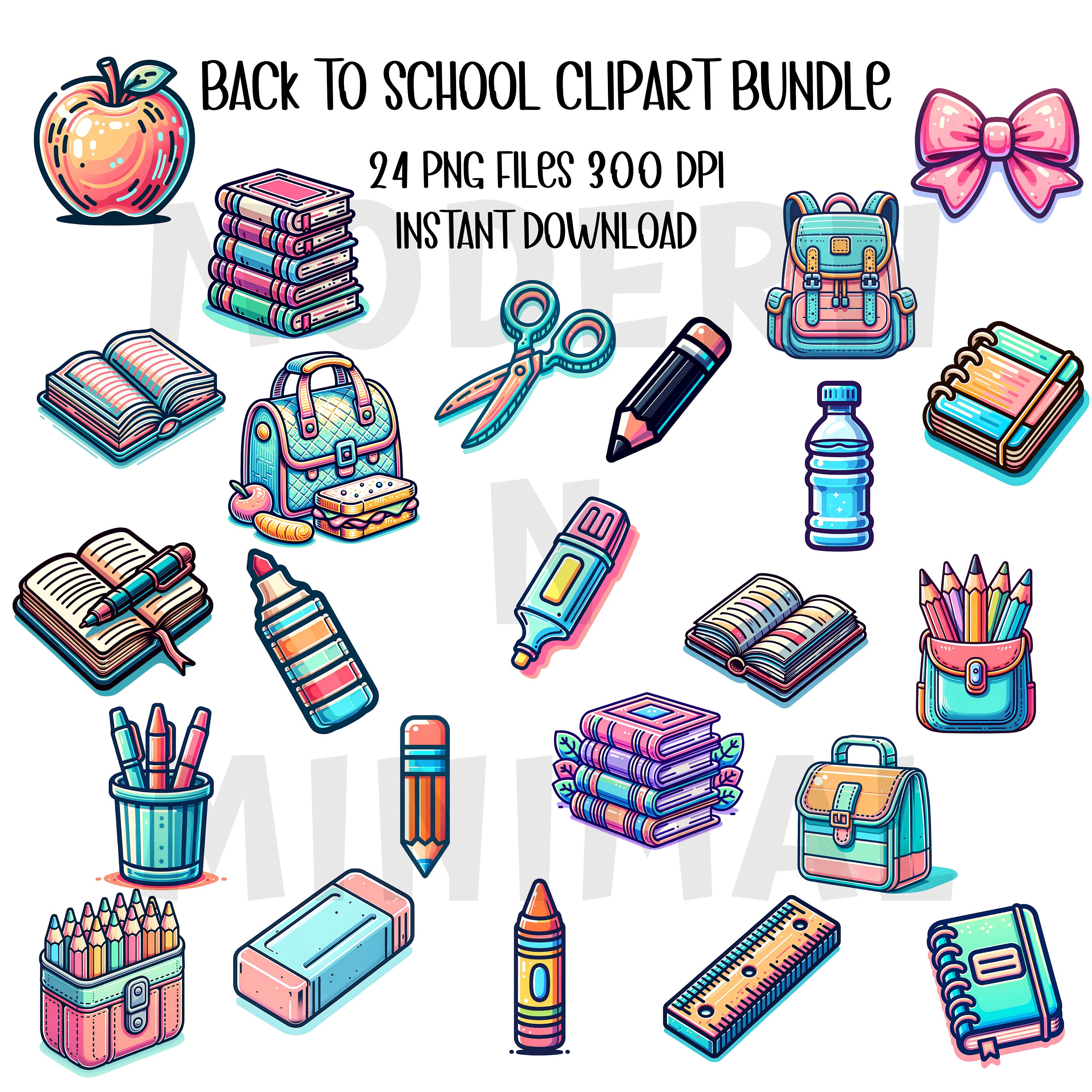 Back to School Clipart Bundle 24 High-resolution PNG Files Instant ...