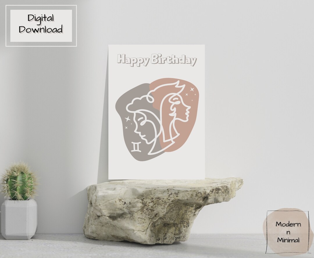 Gemini Zodiac May 21 to June 20 Birthday Printable Greeting Card ...