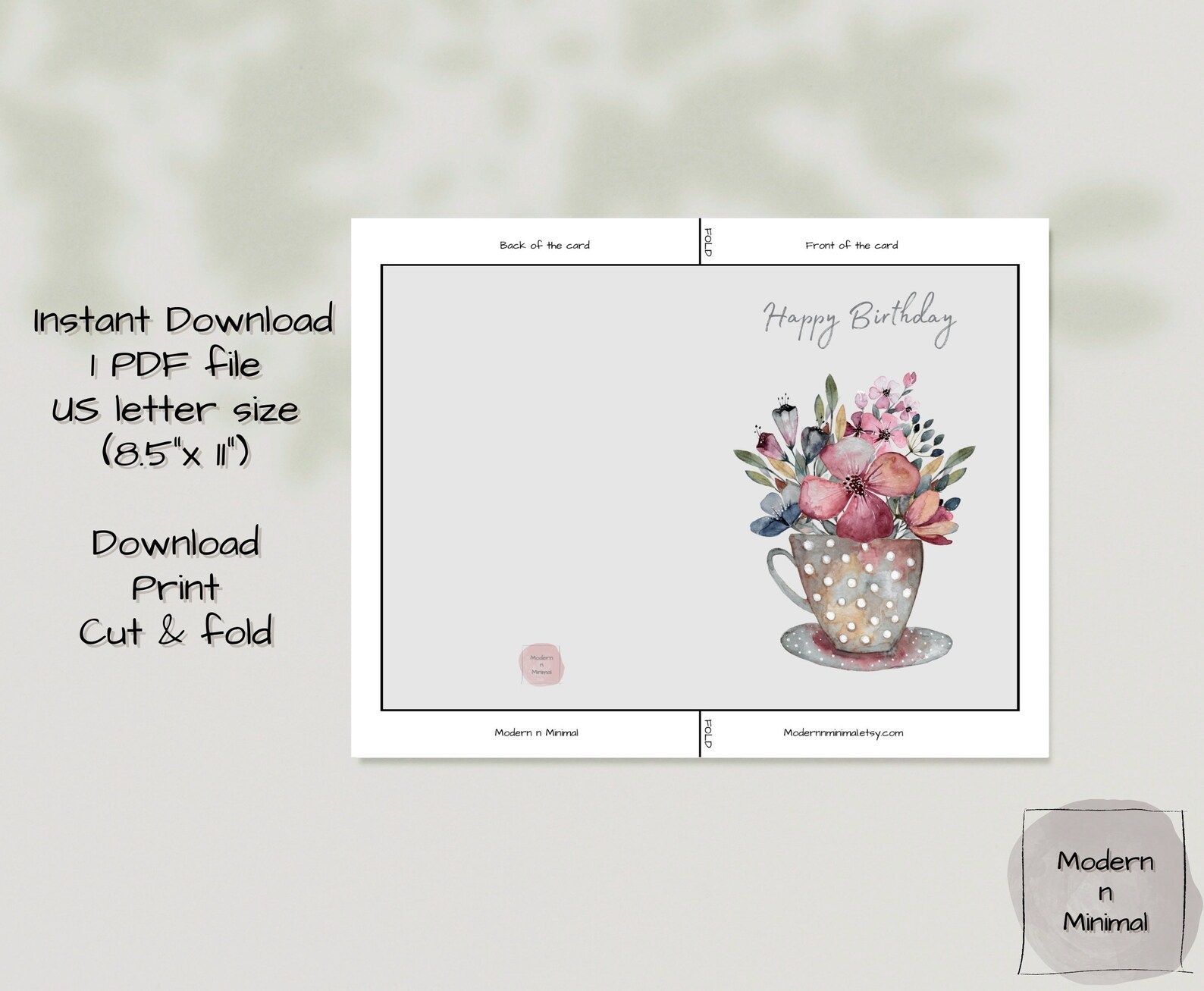 Printable Birthday Card, Instant Download PDF 5x7 Inch Card. Modern ...