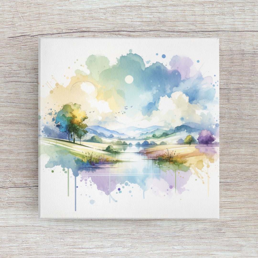 Serene Landscape Watercolor Printable Wall Art - Tranquil Countryside ...