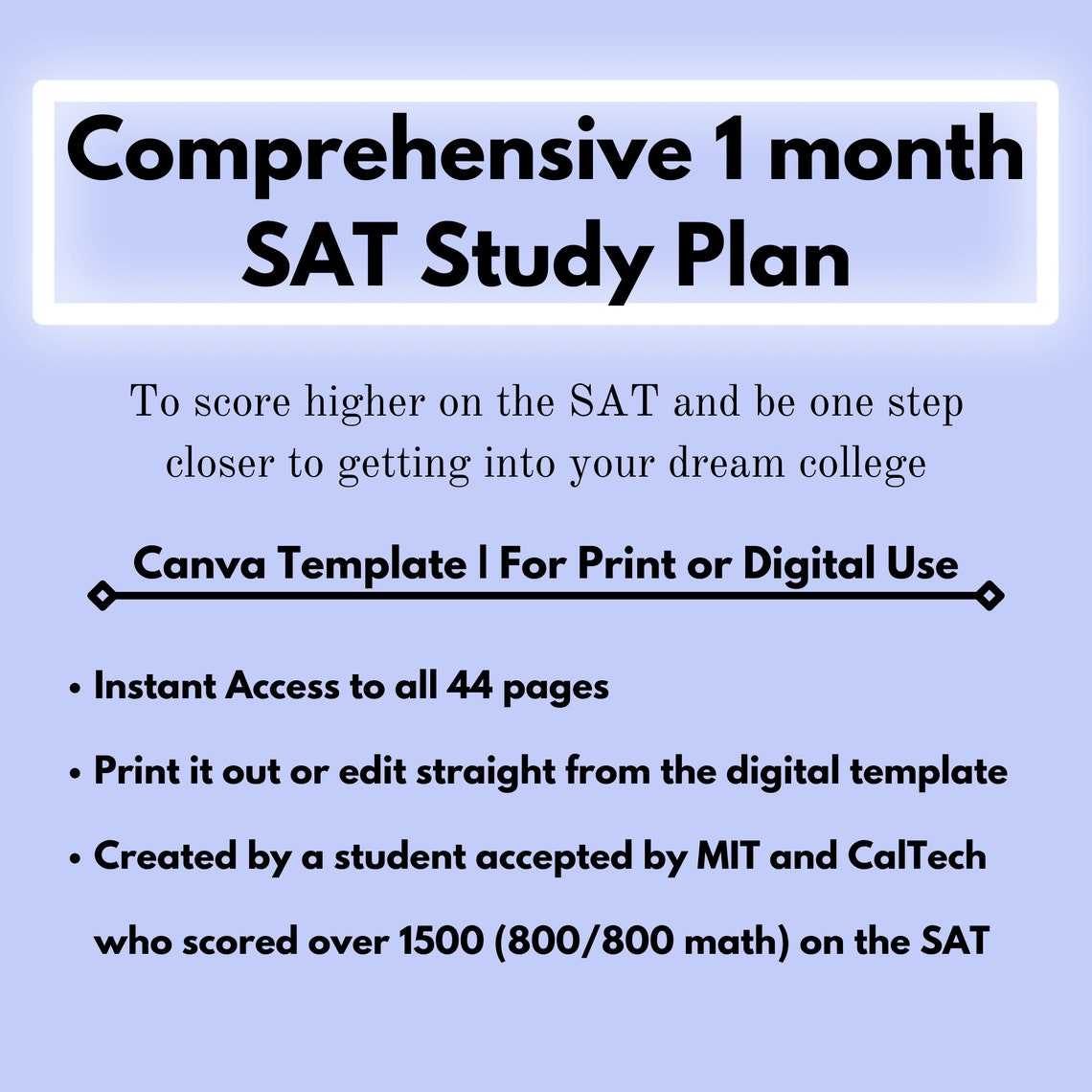 2024 Student 1 Month SAT Prep Study Plan | Printable SAT Study Planner ...
