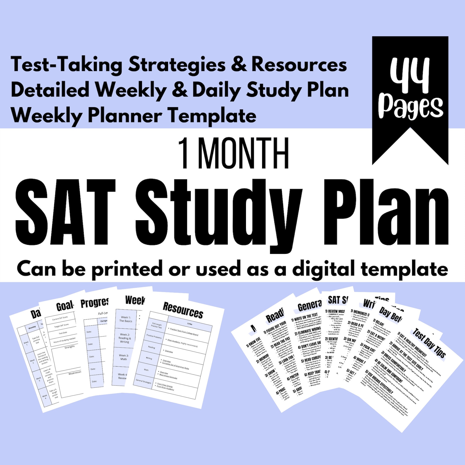 2024 Student 1 Month SAT Prep Study Plan | Printable SAT Study Planner ...
