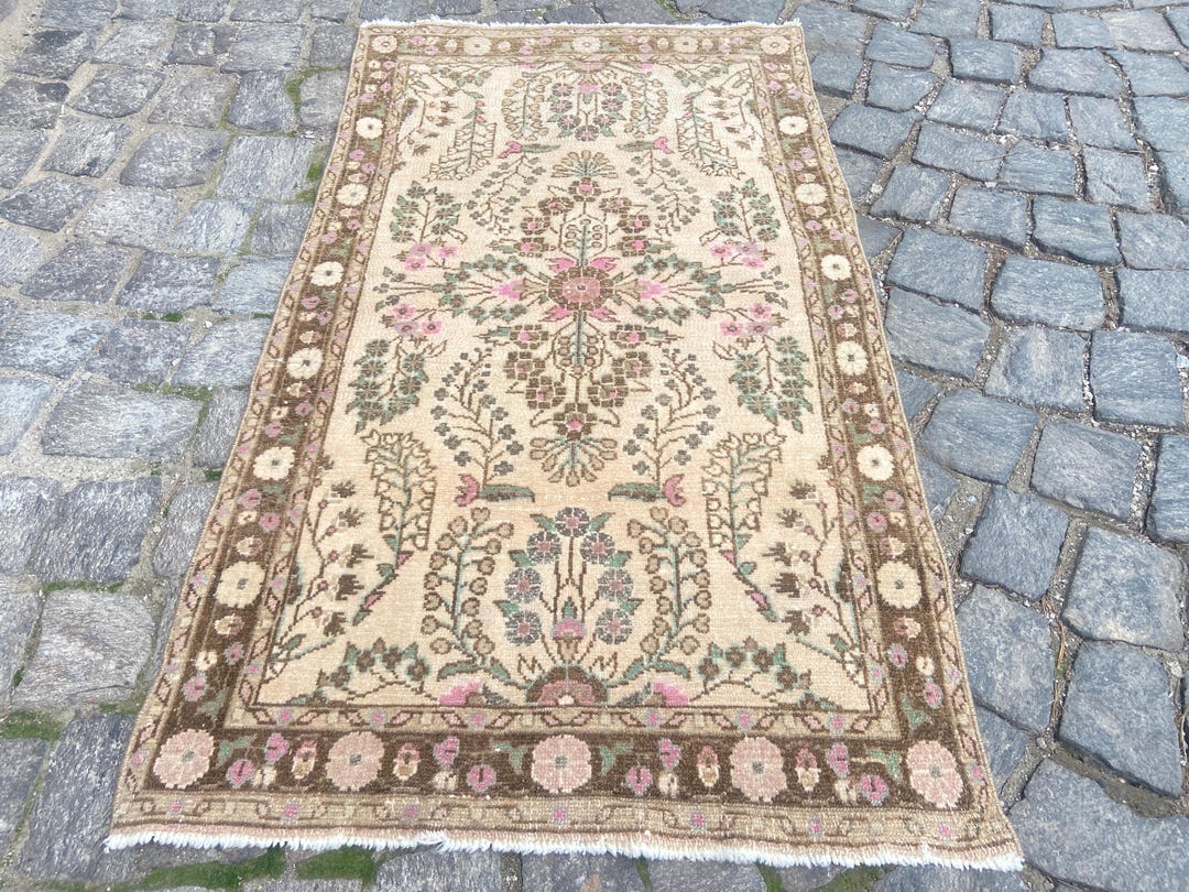 Antique Vintage Persian Rug, 2.6x4.5 Feet Rug, Small Pink Persian Rug ...