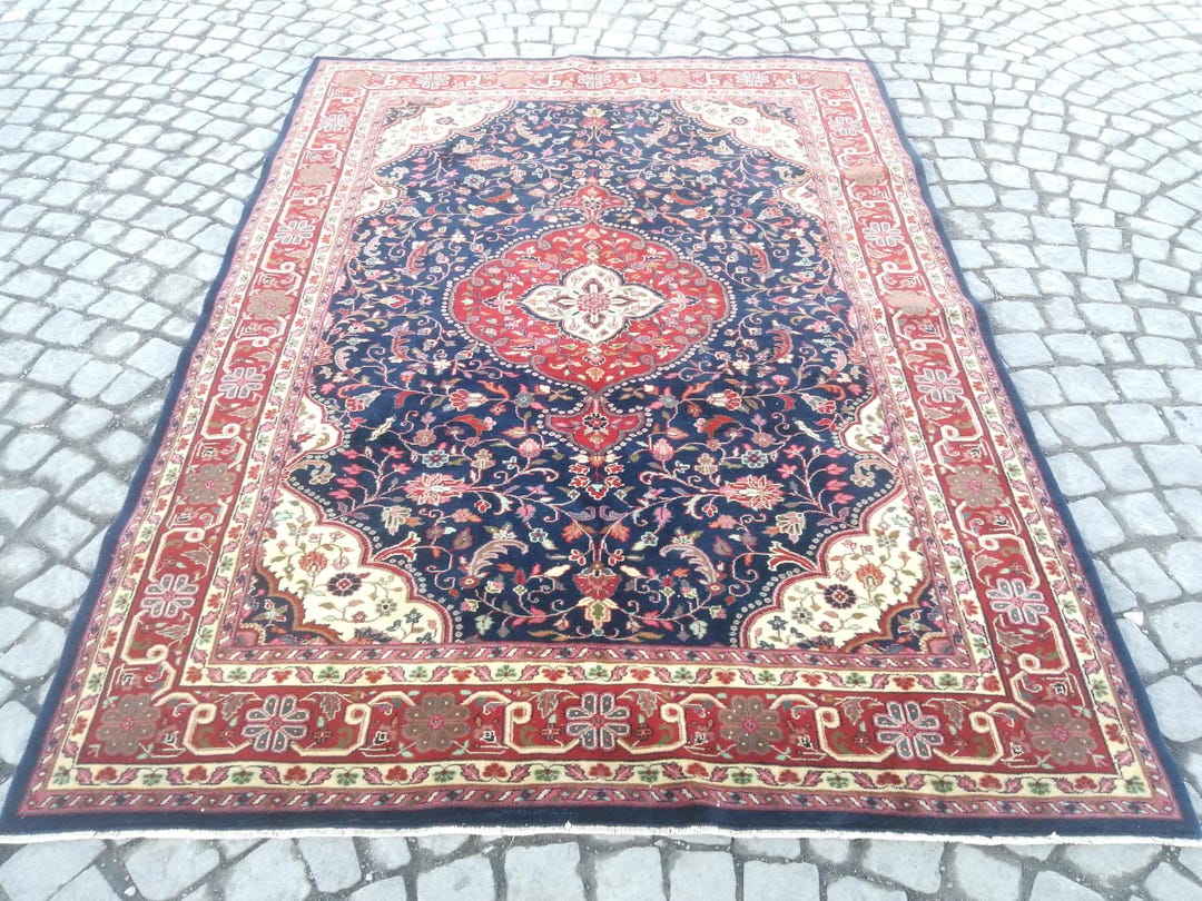 6x8 Rug Persian Hand Made Wool Rug, Blue Red Floral Garden Rug, Antique ...