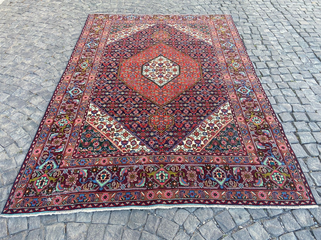 Persian Large Rug, Persian Flower Hand Made Rug, 6.3x9 Feet Rug, Living ...