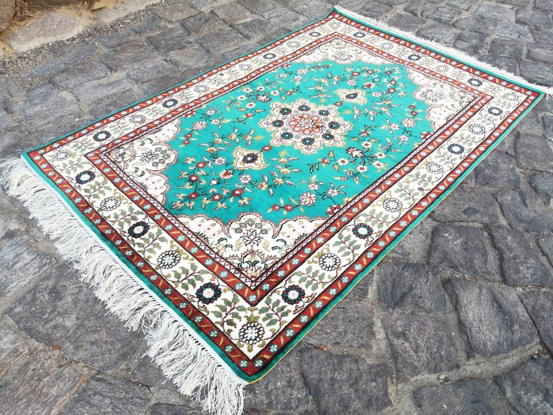3x4 Silk Rug Original 100% Pure Silk Hand-woven Carpet, Emerald Green ...