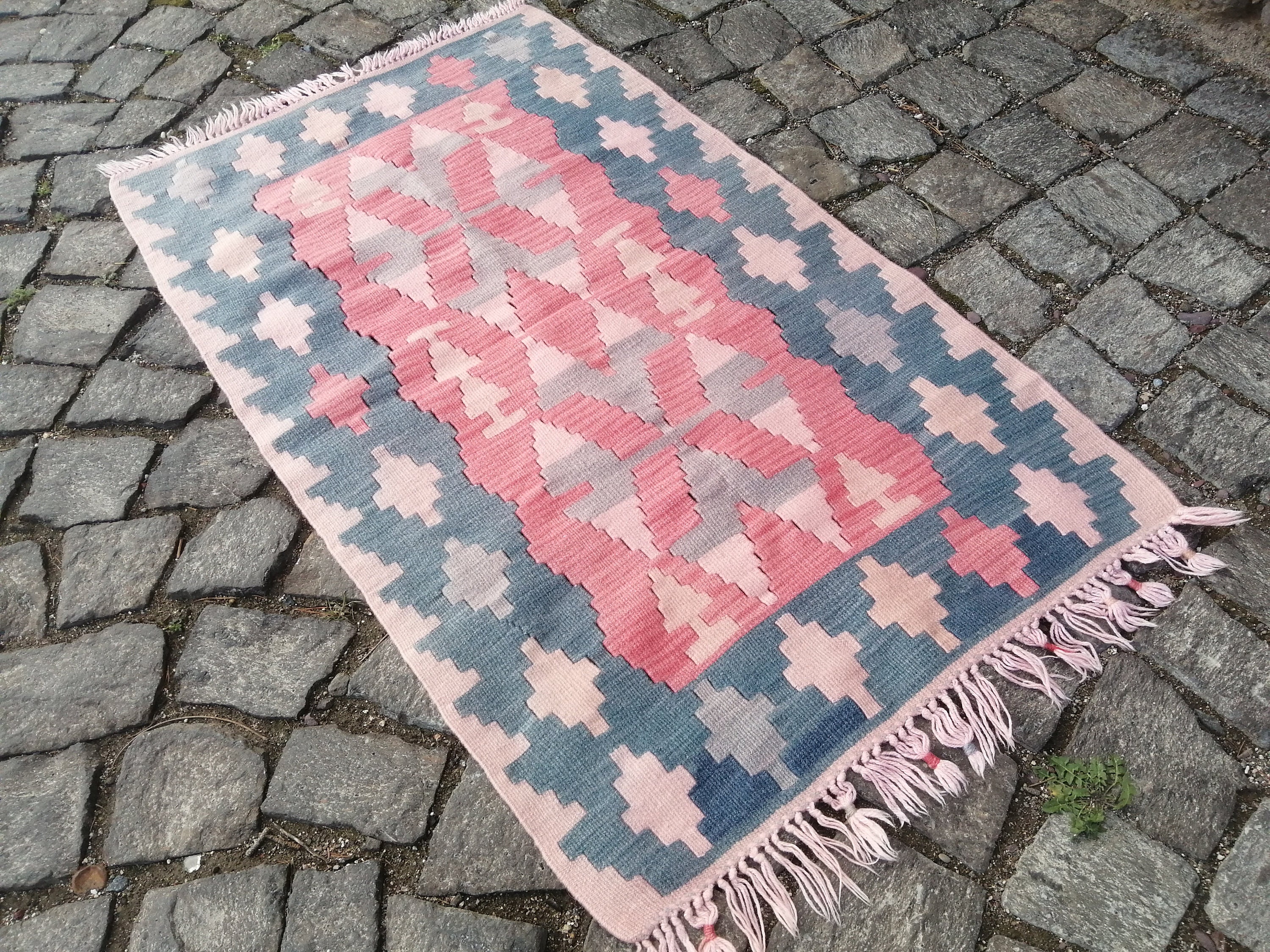 Turkish Pink Rug, Hand Made Wool Rug, Soft Turkish Rug, Thin Light Rug ...