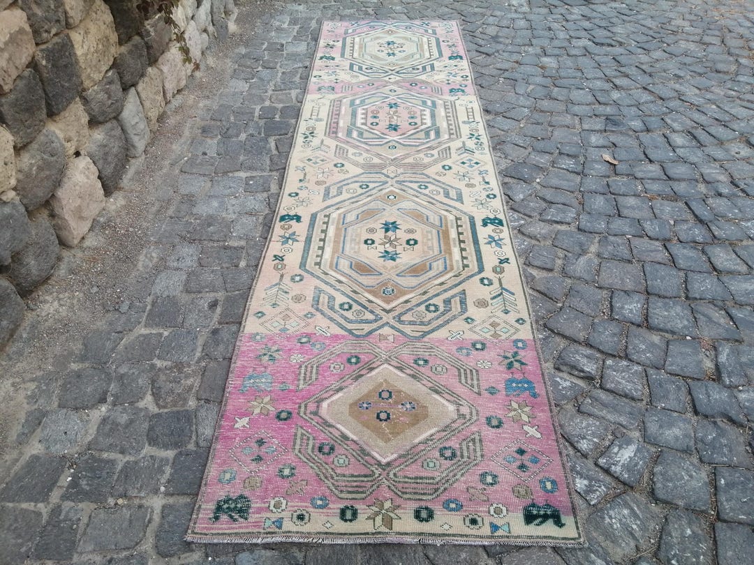 Persian Pink Runner Rug, Runner Karaca Rug, Persian Heriz Runner Rug ...