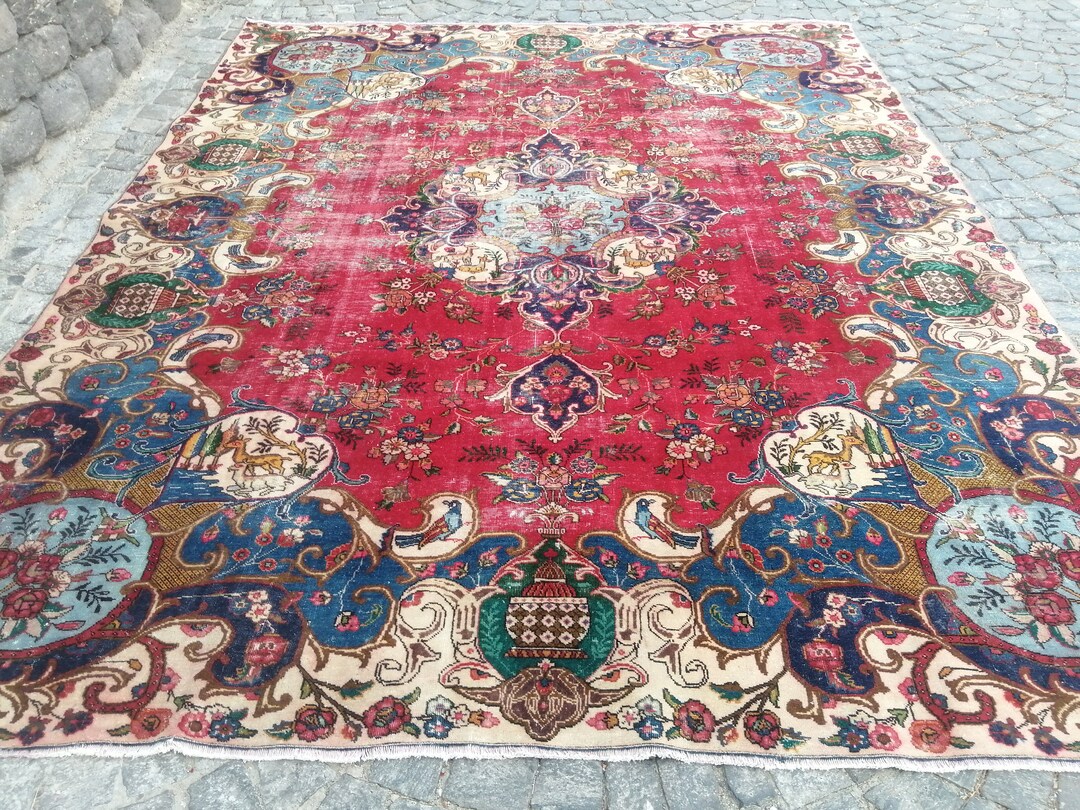 Persian Zoo Patterned Rug, Bird and Deer Patterned Rug, Persian Large ...