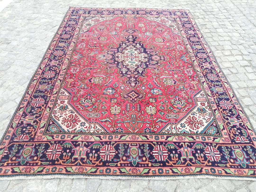 Persian Rug, Blue Large Persian Rug, Vintage Rug, Turkish Rug, Persian ...