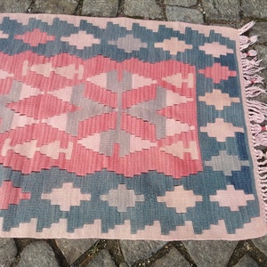 Turkish Pink Rug, Hand Made Wool Rug, Soft Turkish Rug, Thin Light Rug ...