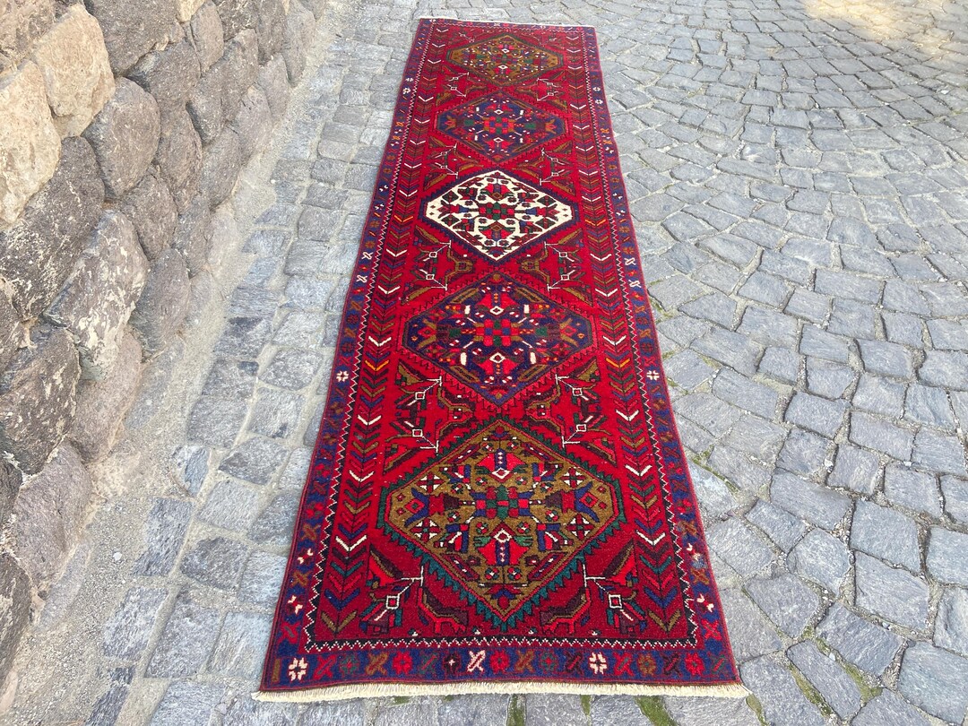 3x10 Rug, Vintage Runner Rug, Antique Rug, Persian Heriz Runner Rug ...