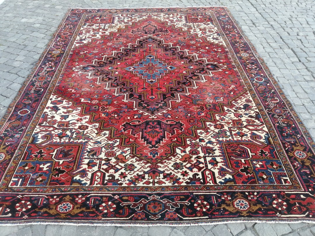 Persian Rug, Heriz Rug, Red Oversized Persian Heriz Rug, Antique Rug ...