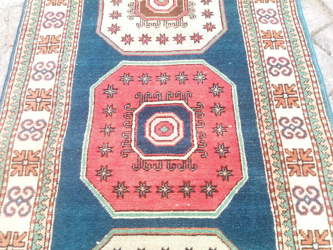 2'4x9'9 Rug Persian Long Floor Rug, Blue Different Pattern Rug, Turkish ...