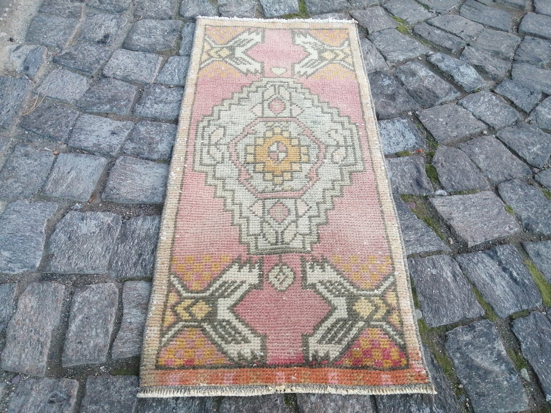 2x4 Rug Persian Pink Small Rug, Turkish Mini Rug, Bathroom Decor Rug ...
