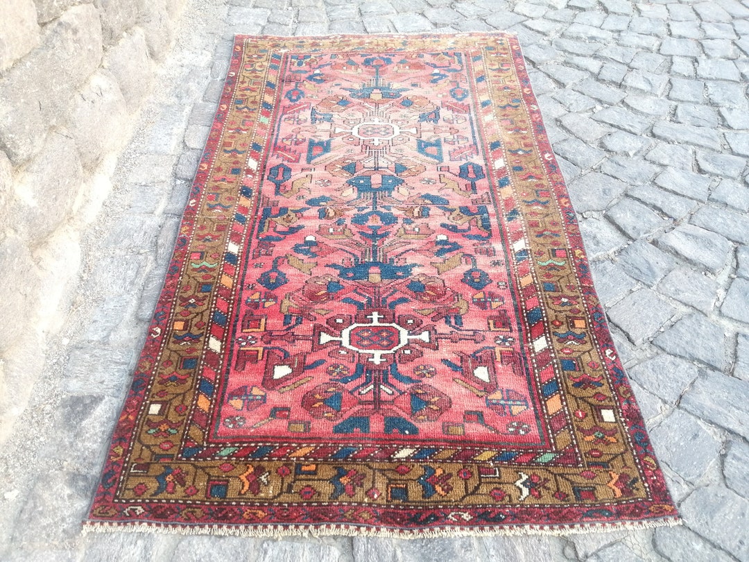 Persian Rug Pink and Blue Rug, Persian Area Rug, Runner Rug, Antique ...