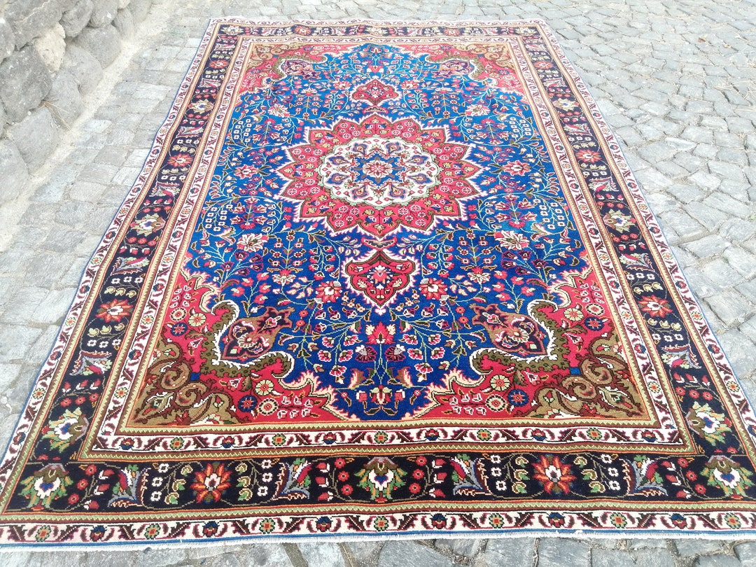 Persian Aesthetic Rug, Persian Blue Large Rug, Persian Flower Rug ...