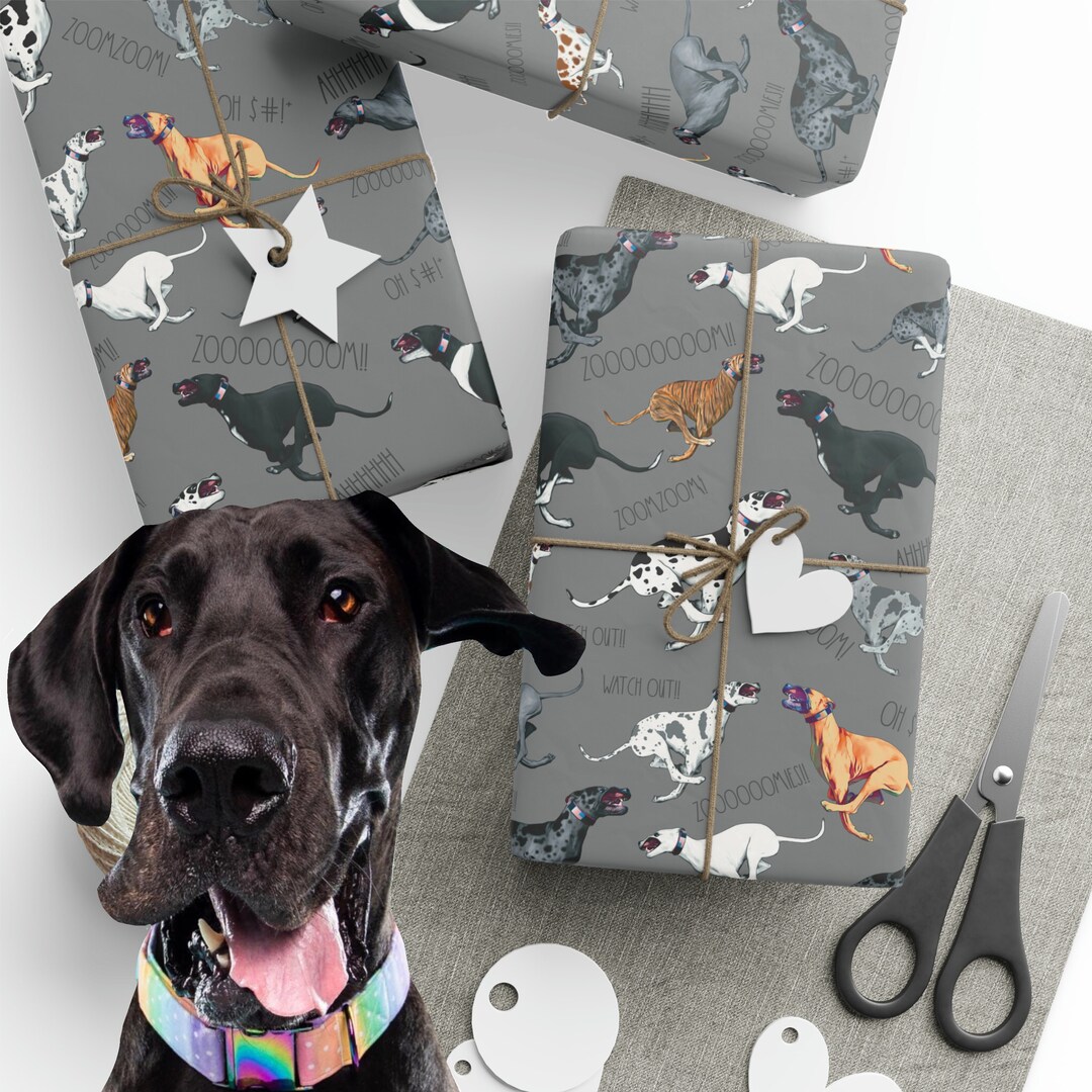 Dark Grey Great Dane Gift Wrap, Funny Great Dane Wrapping Paper, Great ...