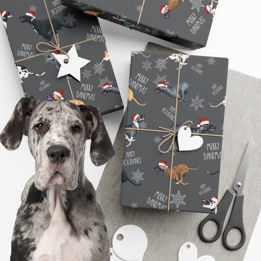 Great Dane Christmas Gift Wrap, Funny Great Dane Wearing Santa Hats ...