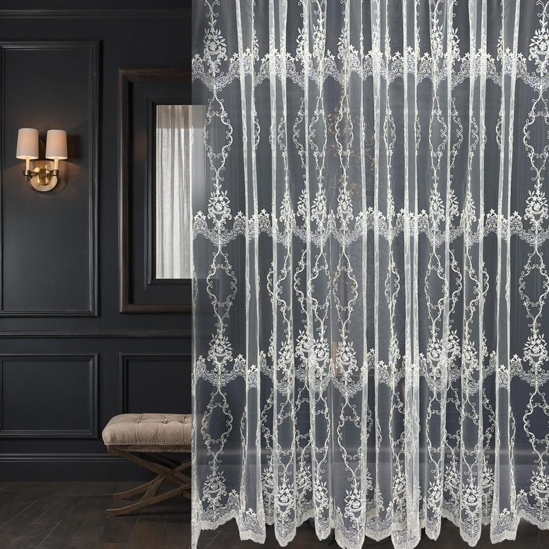 Floral Embroidered Sheer Voile Drapes | Custom Elegant Tulle Lace ...
