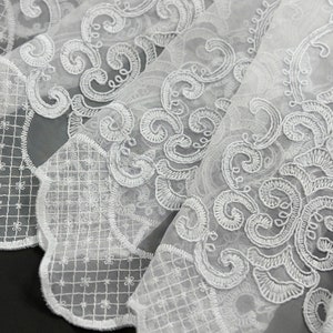 Lace Embroidered Sheer Curtains With Gray 3d Flowers, Extra Wide Luxury ...