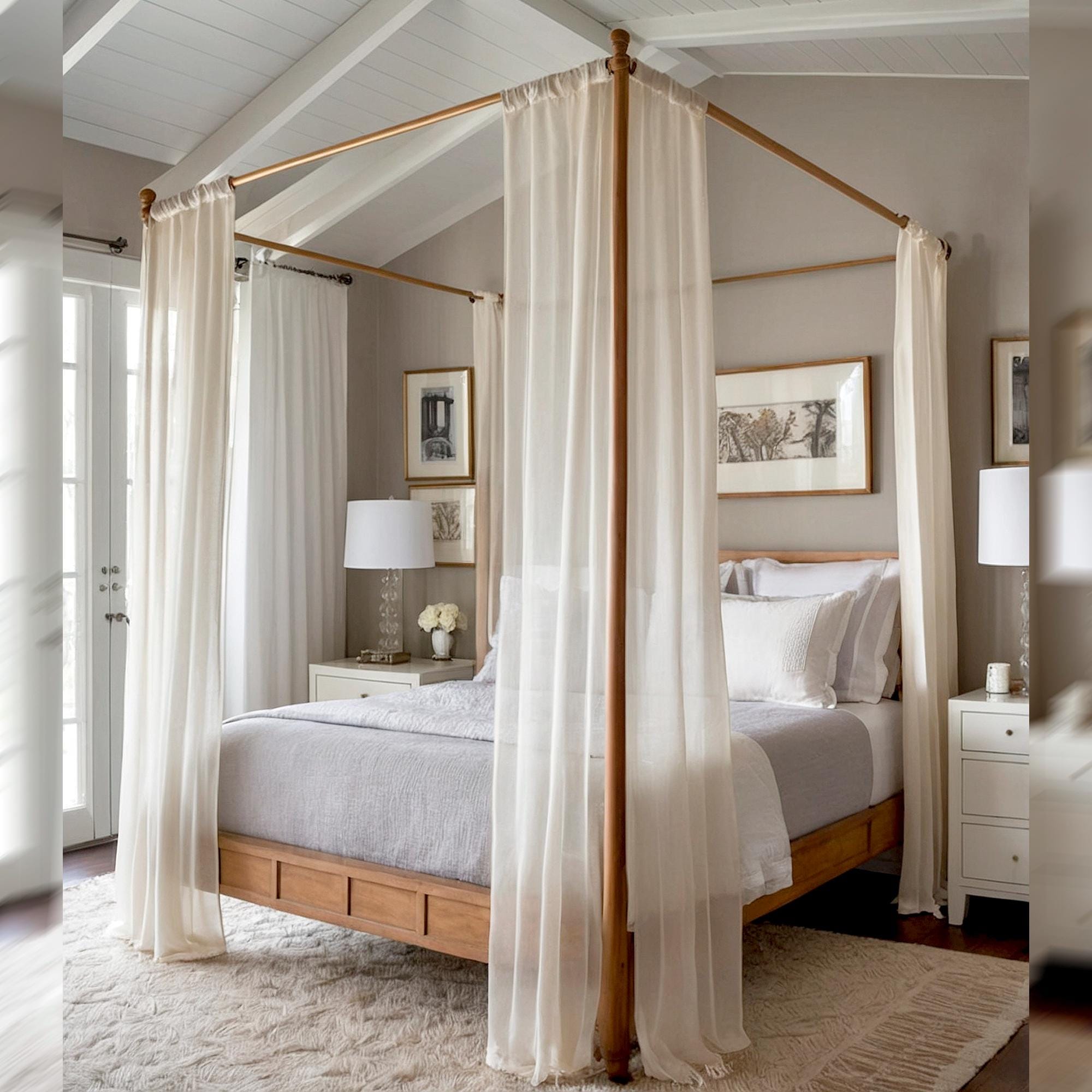 Custom Linen Four Poster Bed Canopy Curtains: White Boho Drapes - Etsy