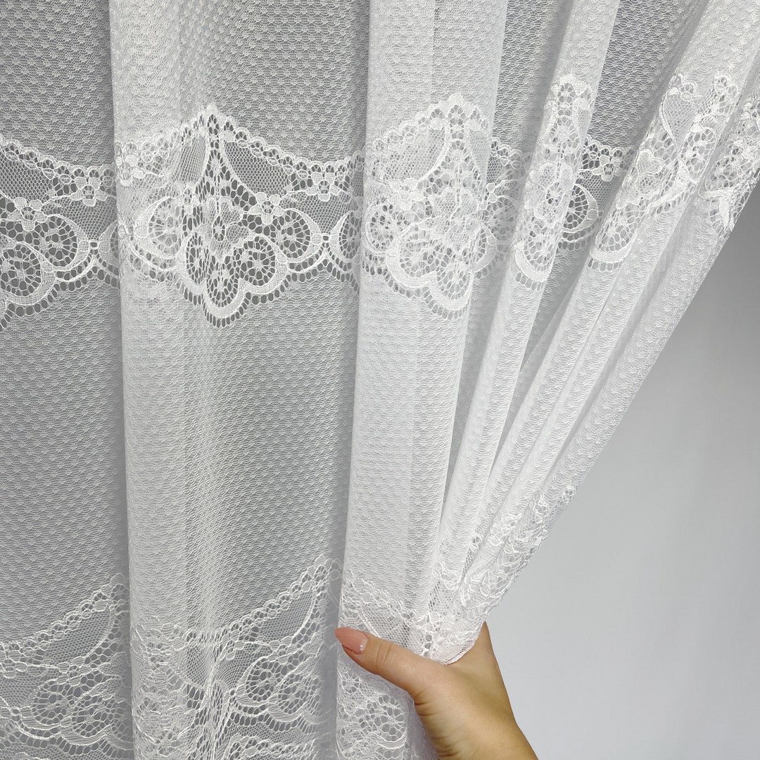 French Embroidered Lace Curtain: Elegant Floral Voile Sheer - Etsy