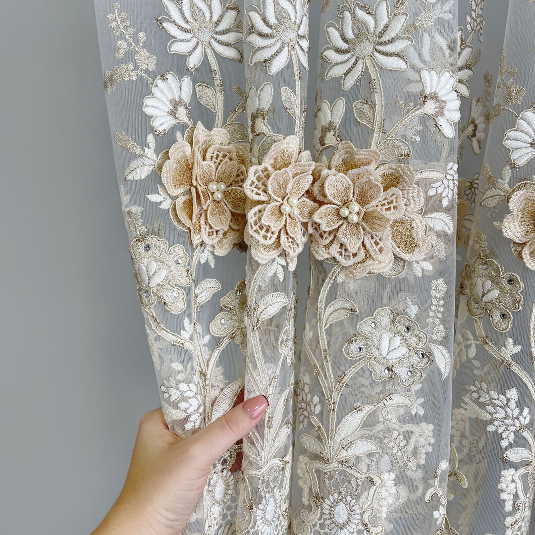 Luxury Custom Sheer Curtains With 3d Flowers Embroidered - Etsy
