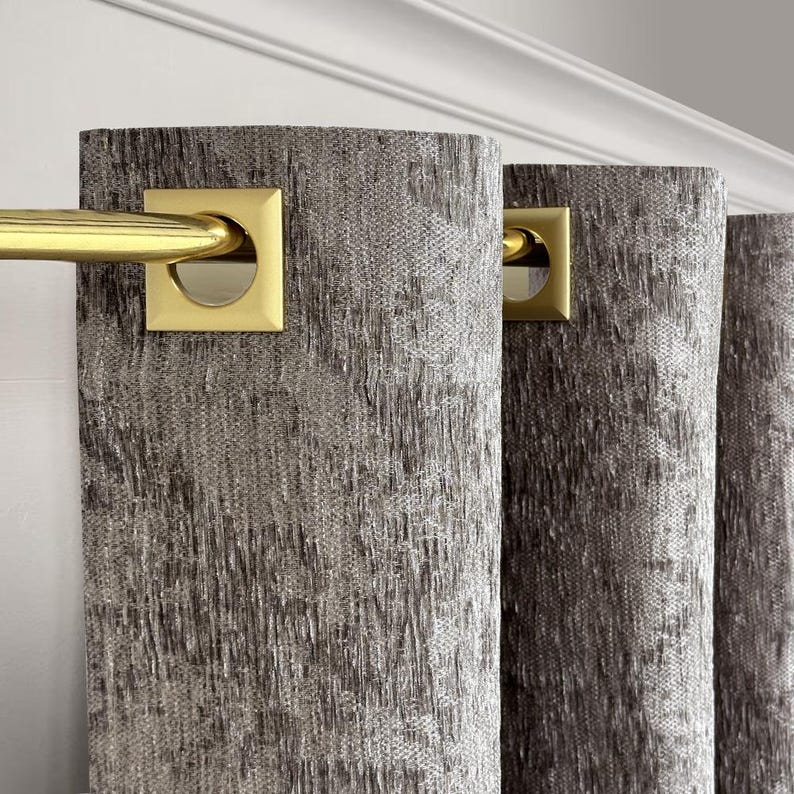 Jacquard Textured Curtains: Luxury Gray Brown Grommet Curtain Panel - Etsy