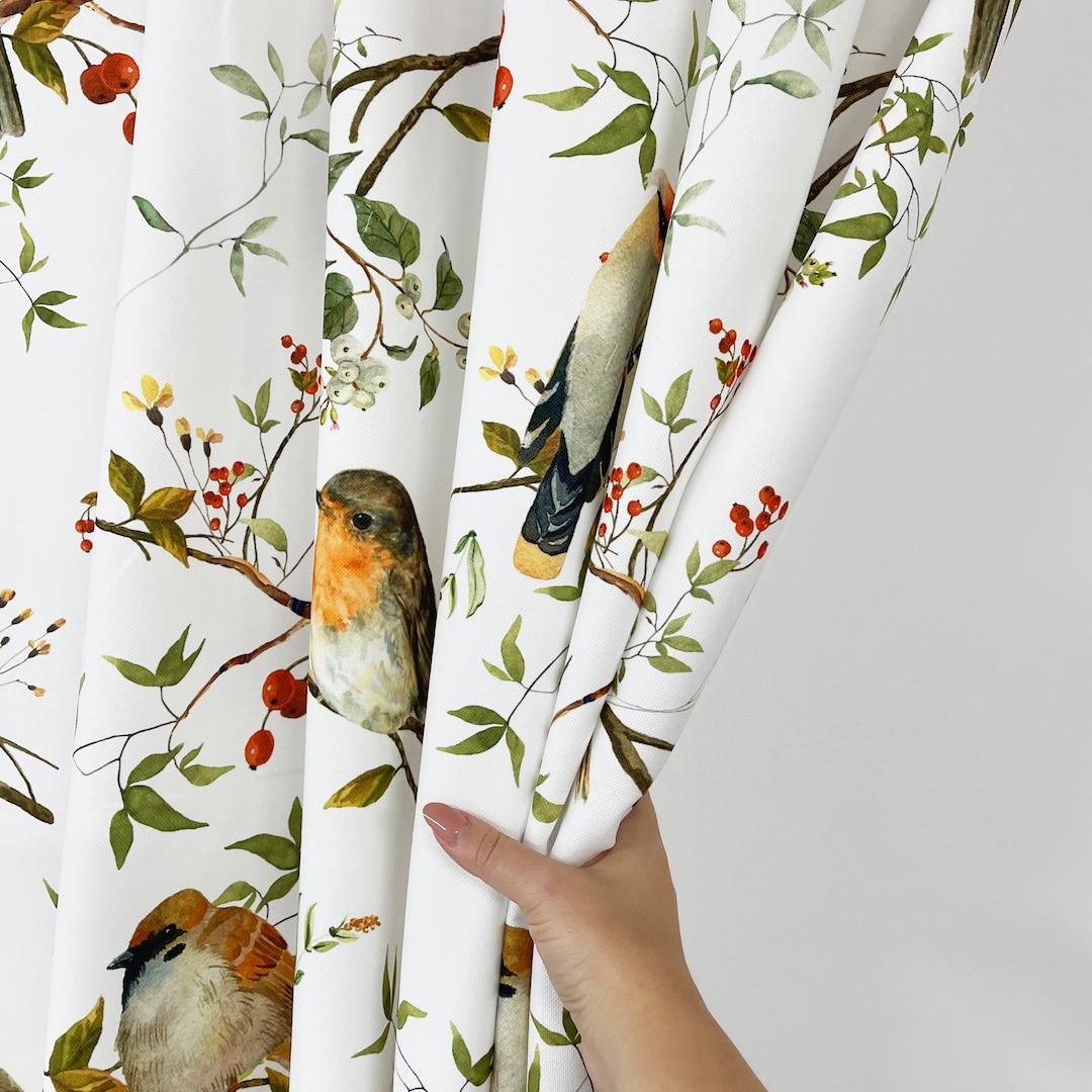 Watercolor Birds Curtain, Colorful Custom Curtains, Floral Pattern ...