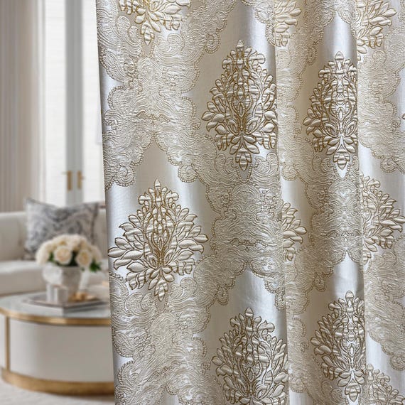 Jacquard Drapery Curtain Thick Living Room Curtains Luxury Draping Classic Floral Curtain Panels Etsy