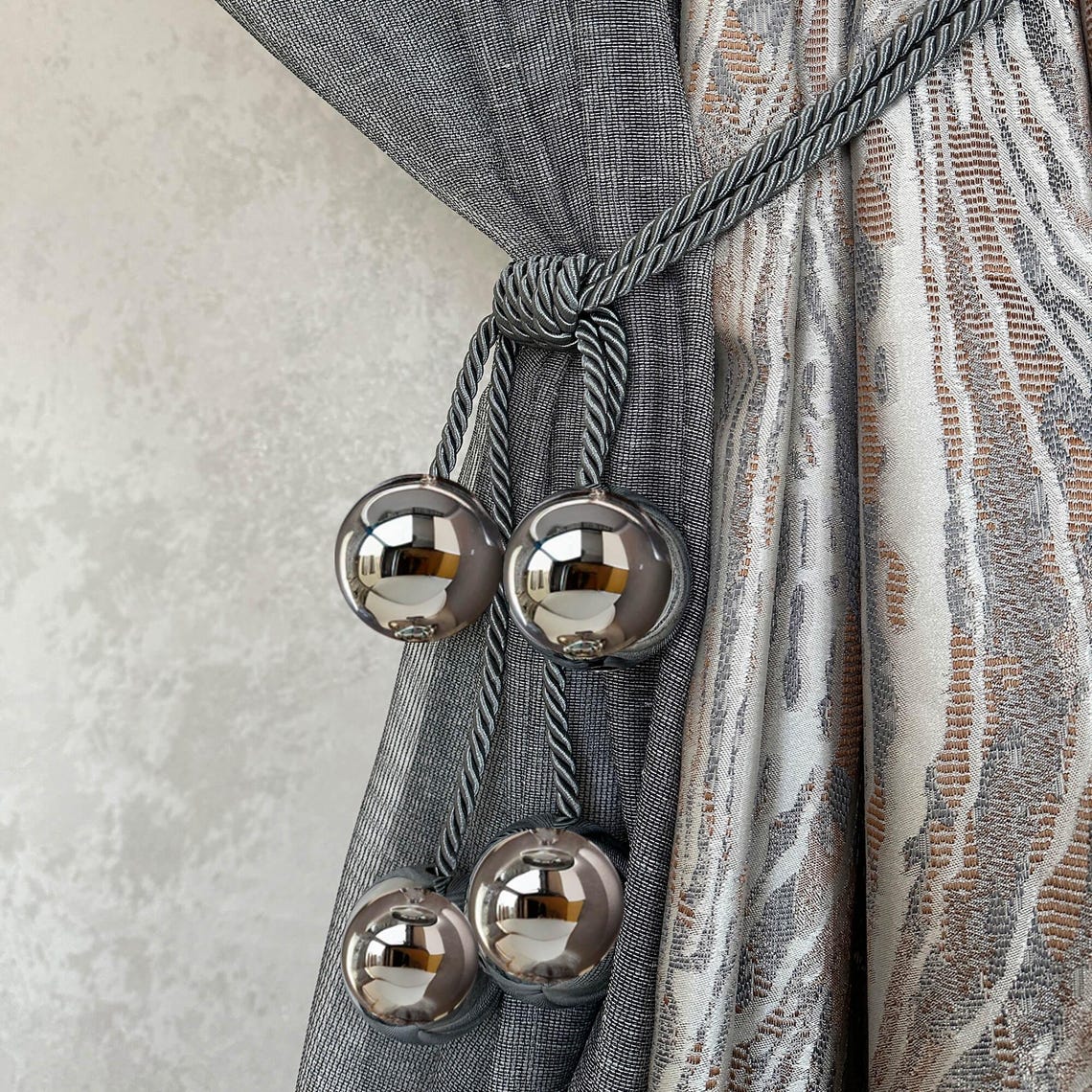 Curtain Tiebacks With Mirrored Balls | Set of 2 Modern Drapery Tie ...