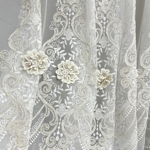 Sheer Embroidered Curtains Flowers - Etsy