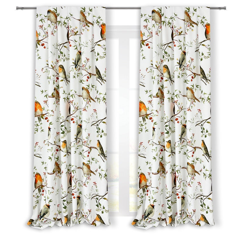 Watercolor Birds Curtain Colorful Custom Curtains Floral - Etsy