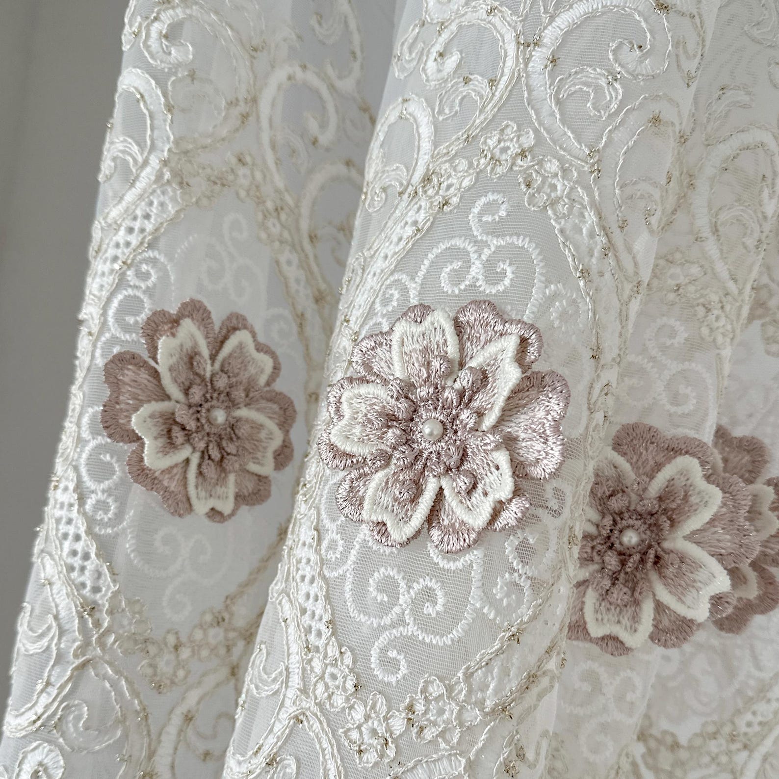 Custom Victorian Embroidered Floral Lace Curtains: Luxury Sheer Voile ...