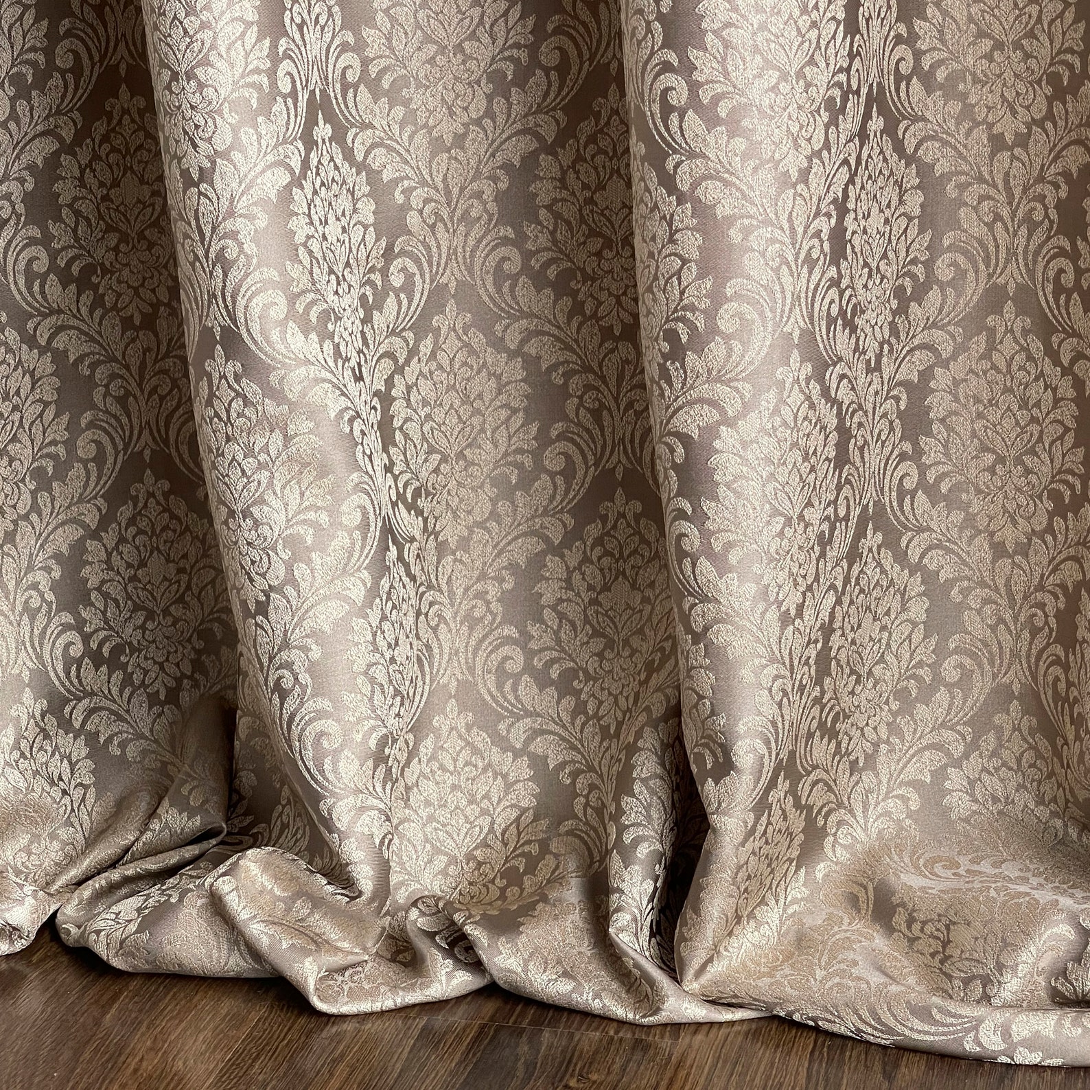 Damask Jacquard Drapery Curtain, Floral Curtain Panels, Thick Bedroom ...