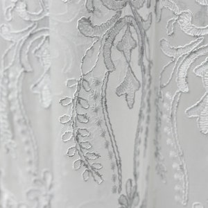 Lace Embroidered Sheer Curtains With Gray 3d Flowers, Extra Wide Luxury ...