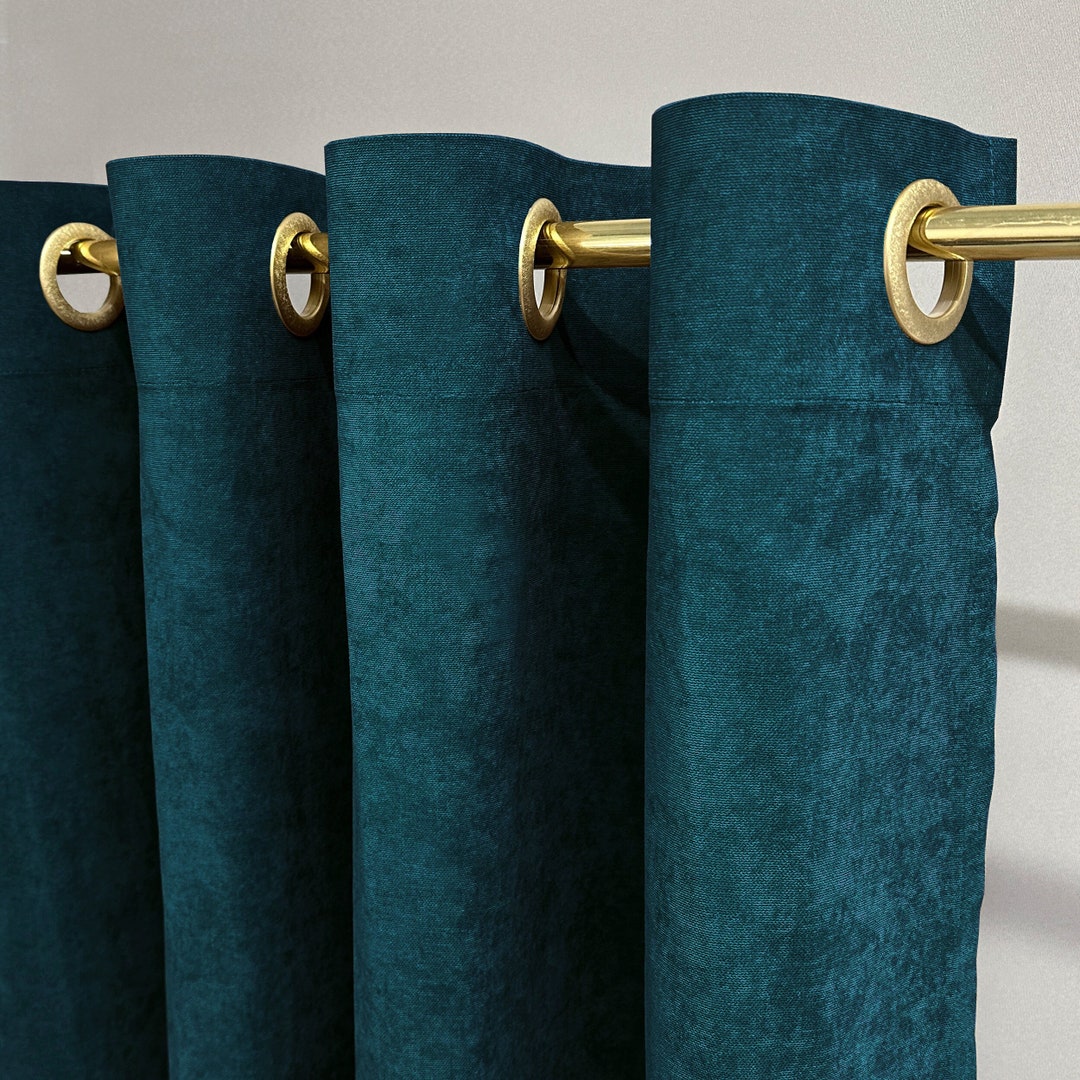 Dark Turquoise Grommet Curtains With Abstract Texture, Shabby Chic ...