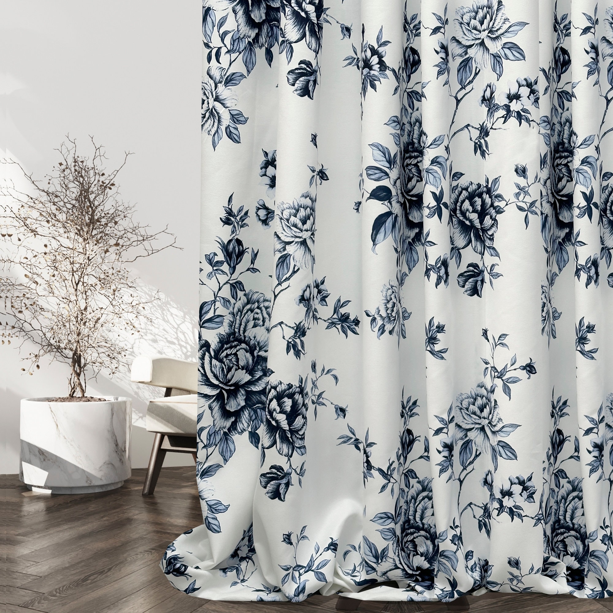 Blue floral curtain store