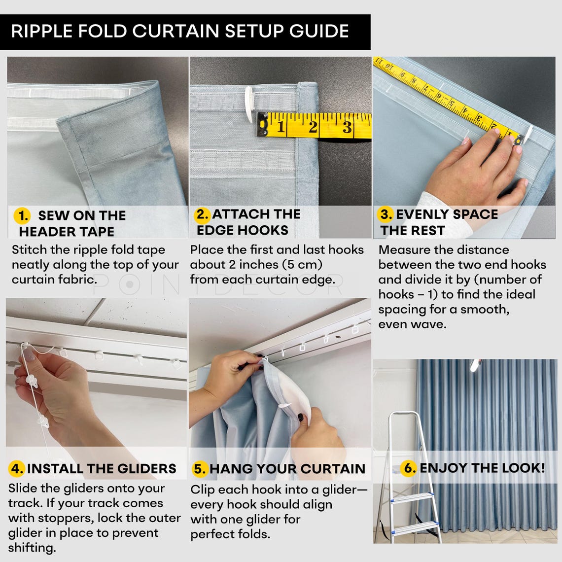 Ripple Fold Curtain System: Gliders, Hooks & Tape - Wave Curtain ...