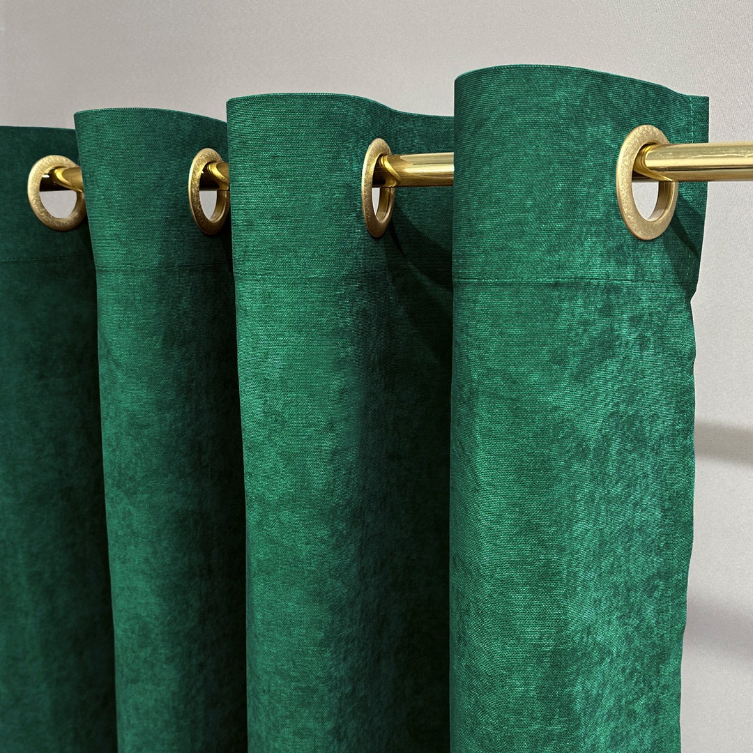 Emerald Malachite Green Grommet Curtains With Abstract Texture, Shabby ...