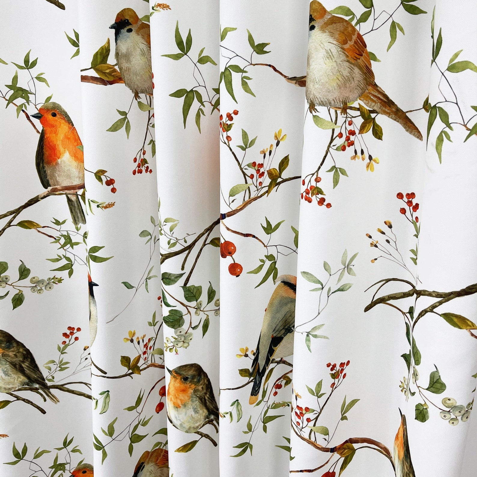 Watercolor Birds Curtain, Colorful Custom Curtains, Floral Pattern ...